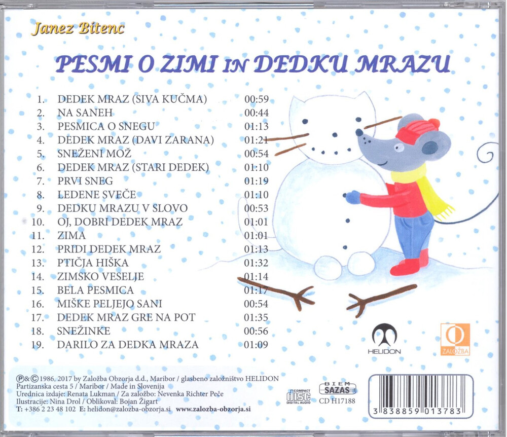 PESMI O ZIMI IN DEDKU MRAZU - CD - Založba obzorja d.d.